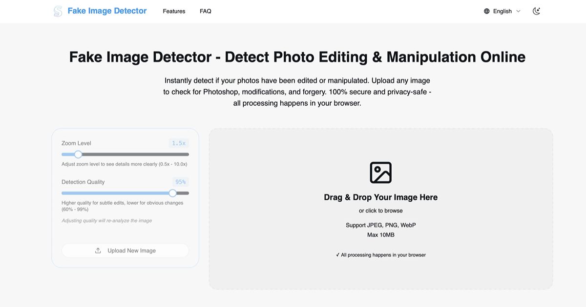 图像篡改检测工具 - 免费在线 ELA 分析 | Fake Image Detector